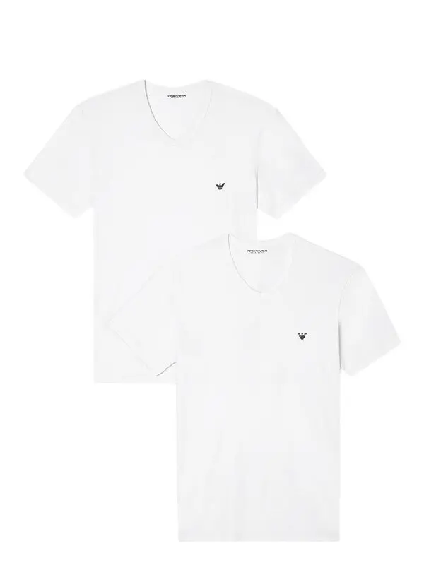 Emporio Armani V-neck Stretch Tees, 2-pack - Solid White