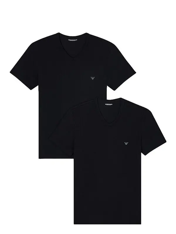 Emporio Armani V Neck Stretch Tees, Pack Of 2 - Solid Black