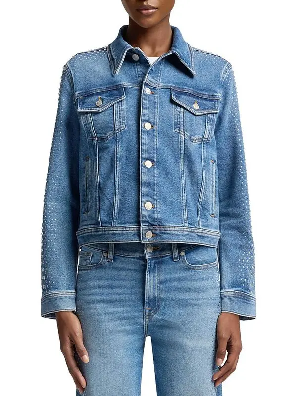 7 For All Mankind Adi Embellished Denim Trucker Jacket - Love Soul