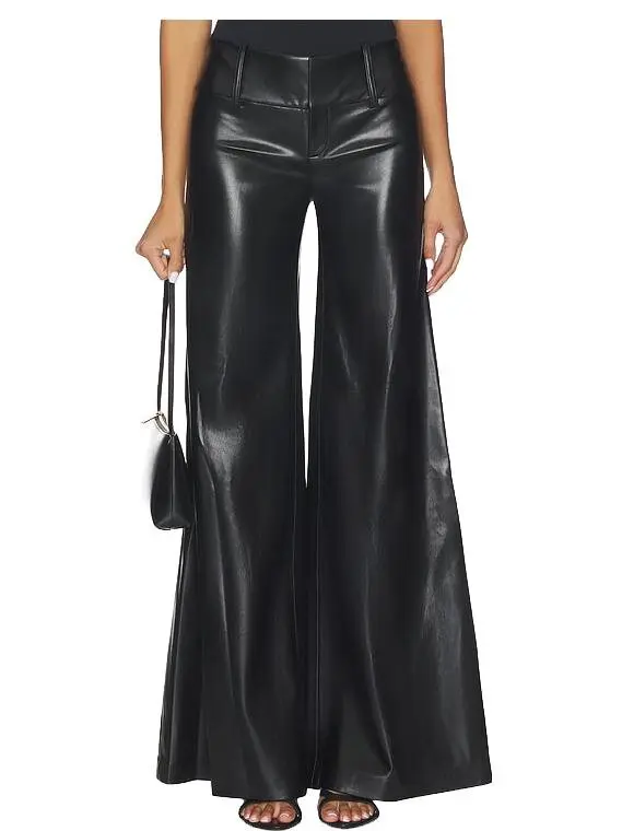 Alice + Olivia Olivia Vegan Leather Wide Leg Flare Pant - Black