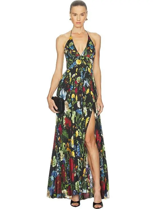 Alice + Olivia Hannah Deep V Slit Maxi Dress - Social Hour Black