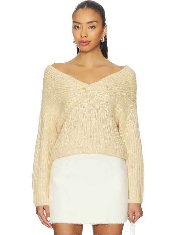 Astr The Label Franisbel Off-shoulder Fuzzy Knit Sweater - Butter Yellow