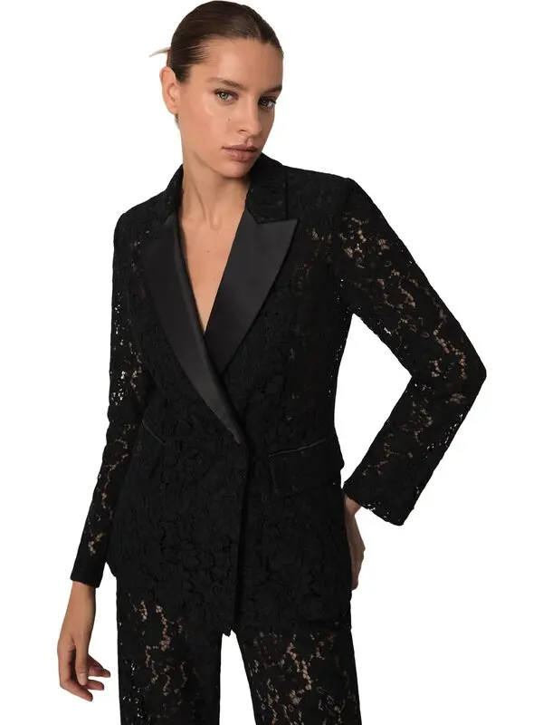 REISS Delphine Lace Double-breasted Blazer - Black