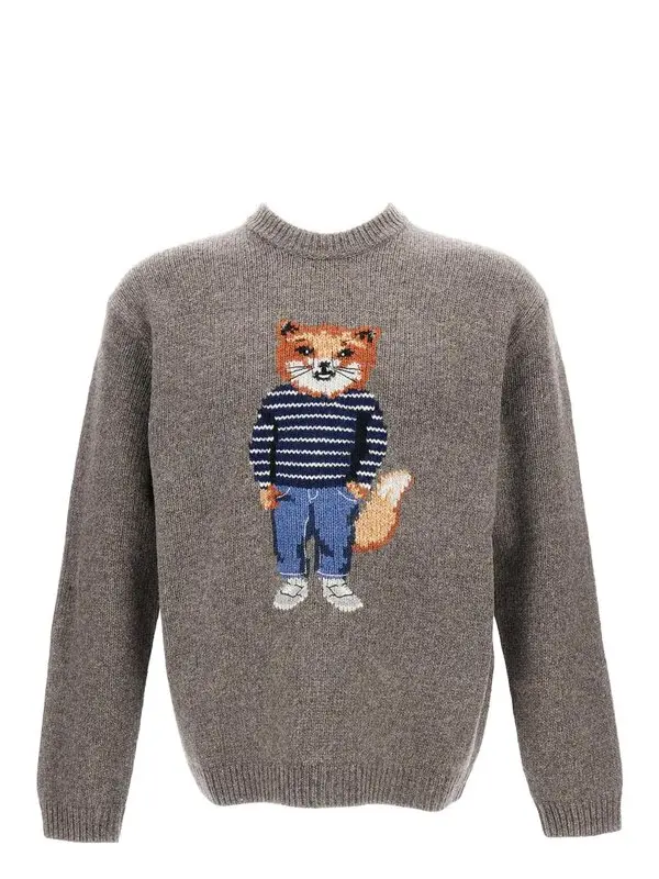 Maison Kitsuné Fox Head Merino Wool Sweater - Grey