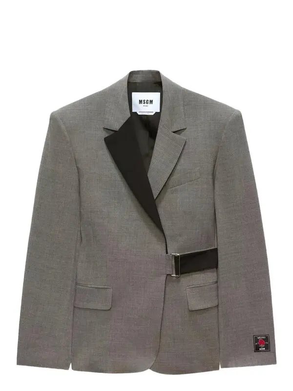 MSGM Virgin Wool Belted Blazer - Grey
