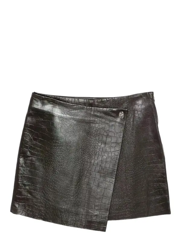 STAND STUDIO Crocodile-effect Asymmetric Skirt - Brown