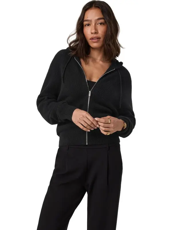 Vuori Milie Full Zip Cashmere Rib Hoodie - Black