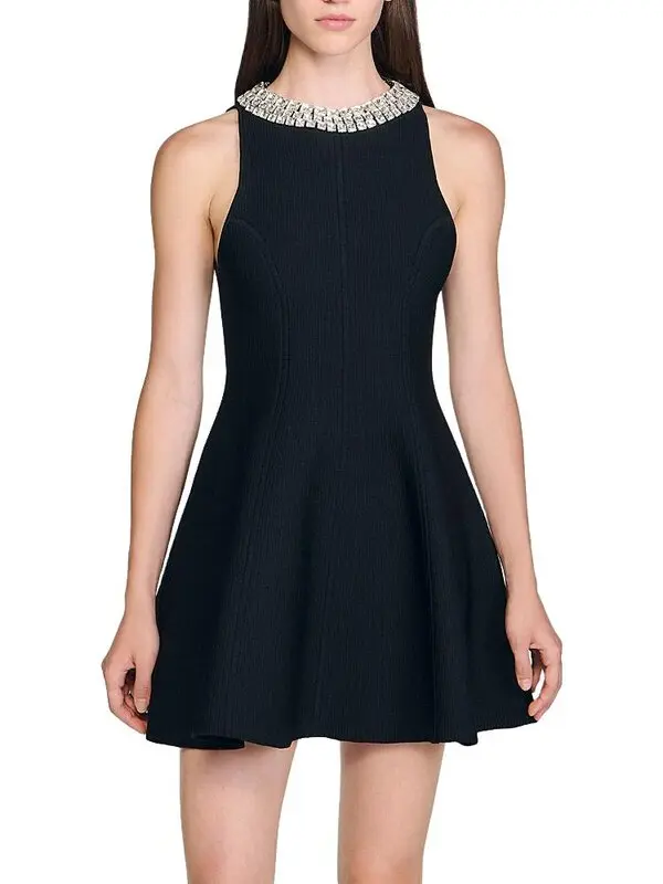 Sandro Pearl Collar Mini Dress - Black