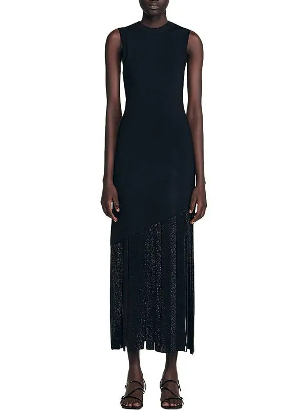 Sandro Fringed Maxi Dress - Black