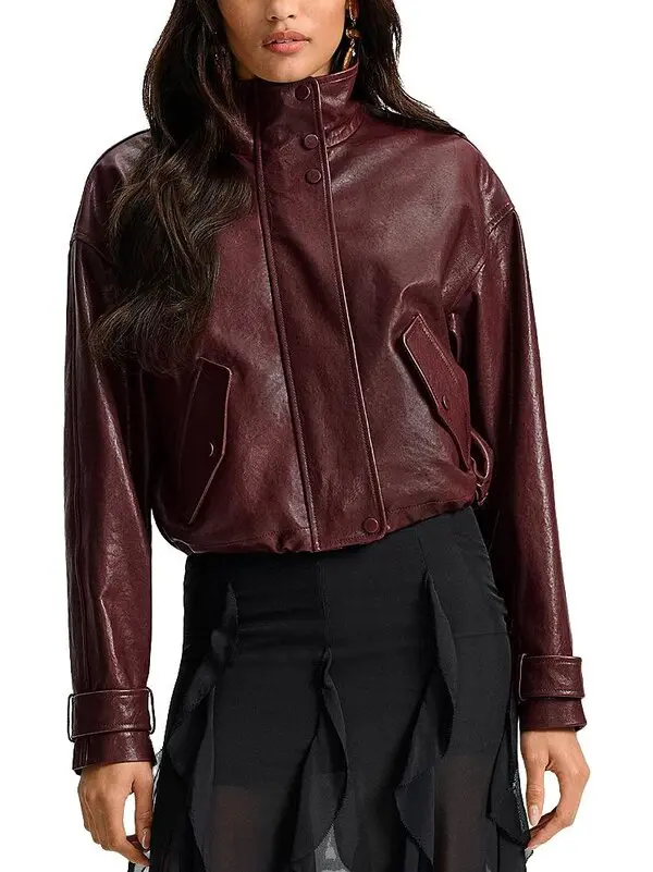 Veronica Beard Bateman Leather Jacket - Raisin