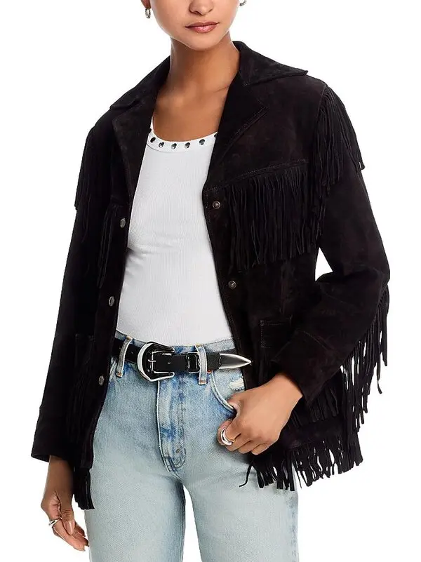 RE/DONE Suede Fringe Jacket - Black