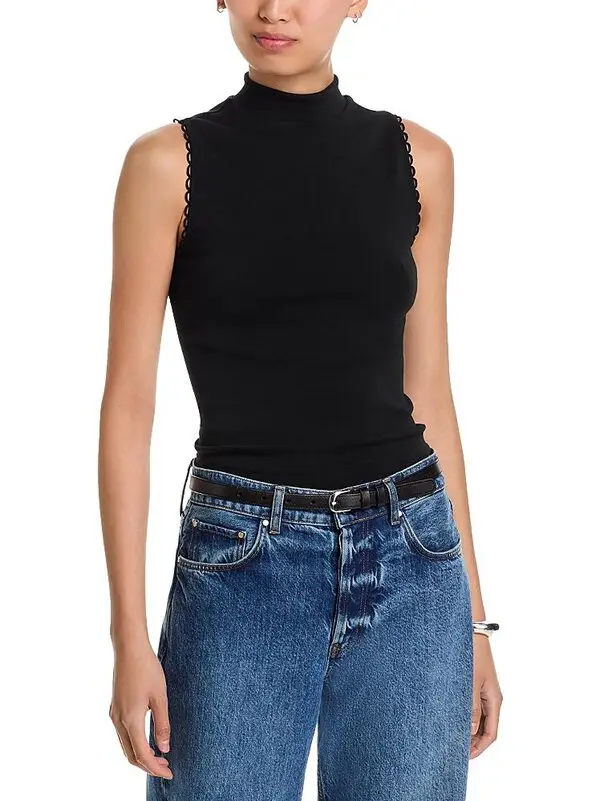 RE/DONE Mock Neck Scalloped Tank - Black
