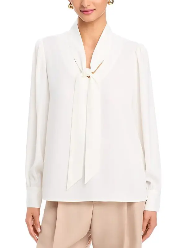 T Tahari Long Sleeve Bow Tie Neck Blouse - Ivory