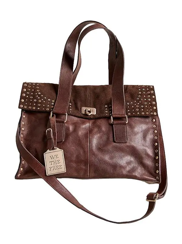 Free People Shay Studded Leather Tote - Espresso