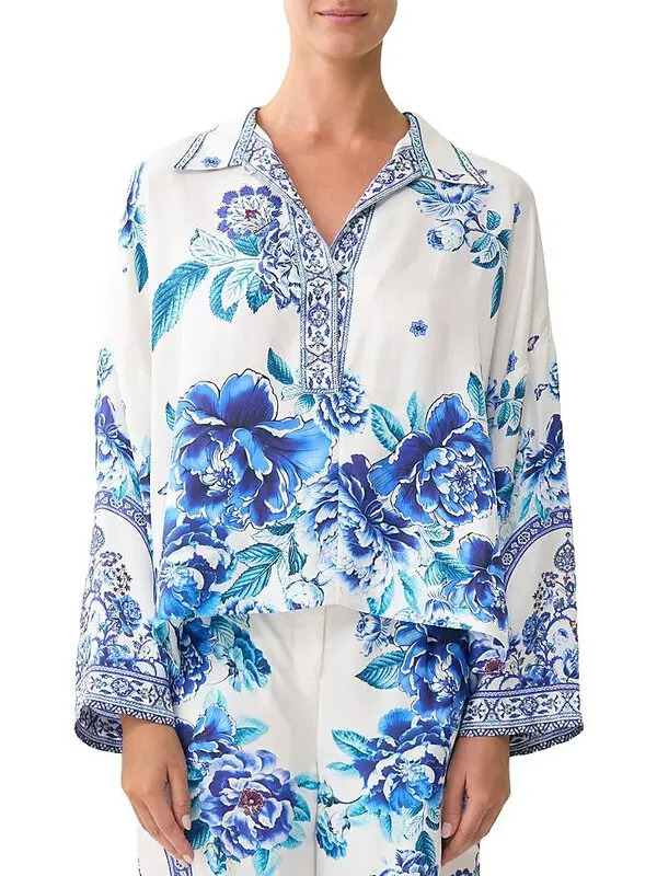 Camilla Silk Cropped Relaxed Shirt - A Ceramic Garden