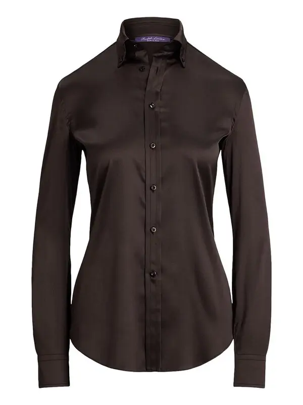 Ralph Lauren Cameron Stretch Silk Charmeuse Button-down Shirt - Dark Brown