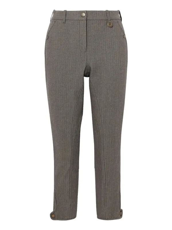Burberry Embellished Herringbone Cotton-blend Skinny Pants - Gray