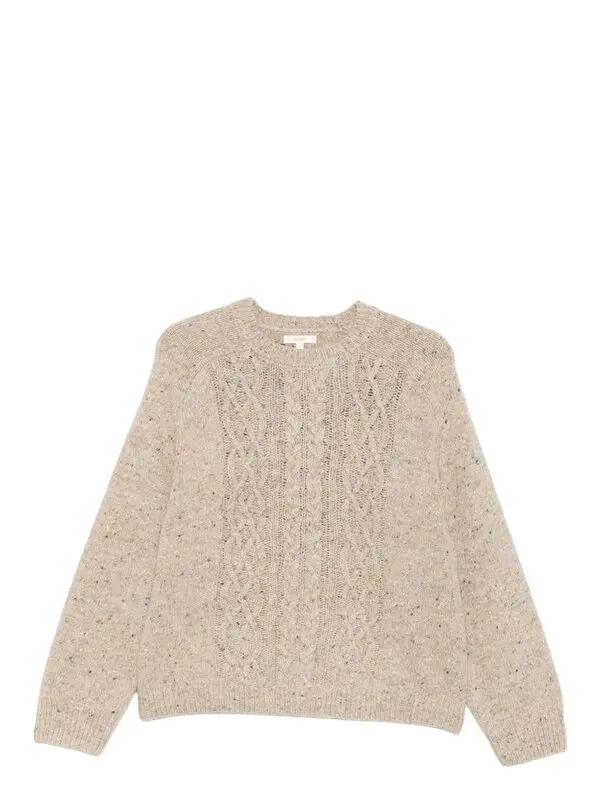 YERSE Crew Neck Cable Knit Sweater - Beige