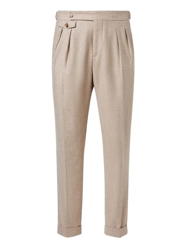 Brunello Cucinelli Houndstooth Cashmere And Silk Suit Pants - Beige