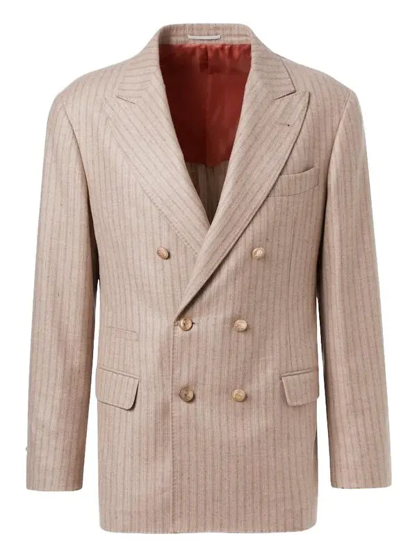 Brunello Cucinelli Striped Cashmere And Silk Blazer - Beige