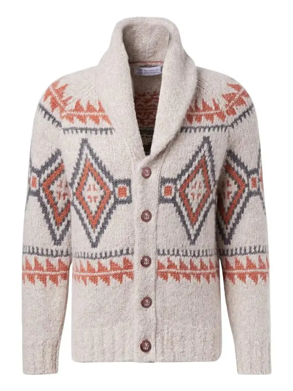 Brunello Cucinelli Jacquard Wool-blend Cardigan - Beige