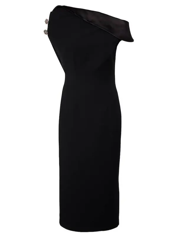 Safiyaa Reina Asymmetric Embellished Midi Dress - Black