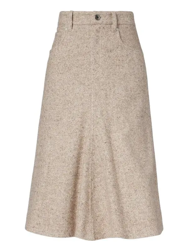 Brunello Cucinelli Monili Wool And Silk-blend Midi Skirt - Beige