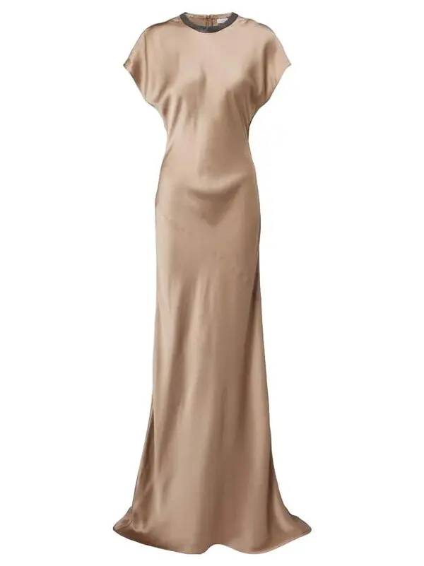 Brunello Cucinelli Monili Satin Gown - Beige