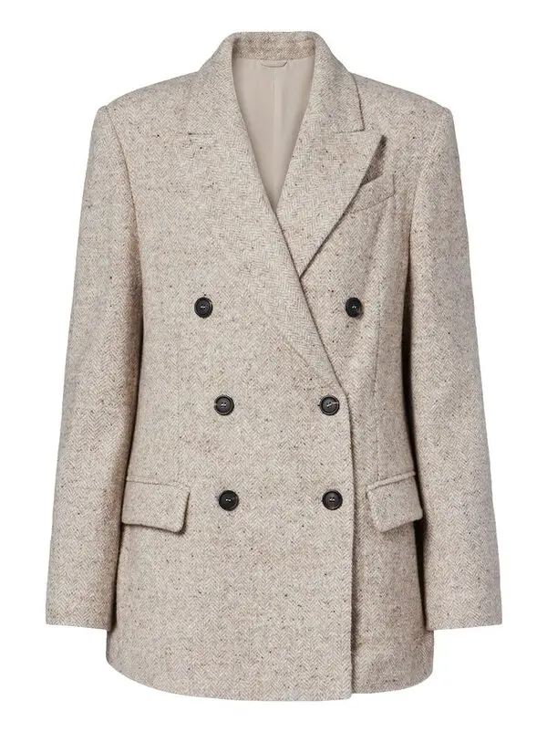 Brunello Cucinelli Double-breasted Wool And Silk-blend Blazer - Beige