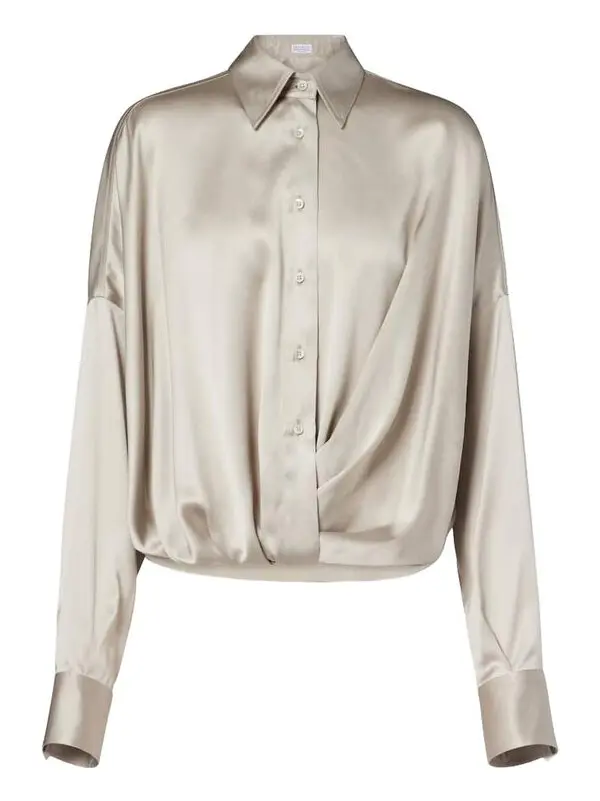 Brunello Cucinelli Silk-blend Satin Shirt - Beige