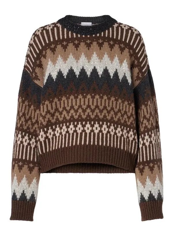 Brunello Cucinelli Cashmere Jacquard Sweater - Brown