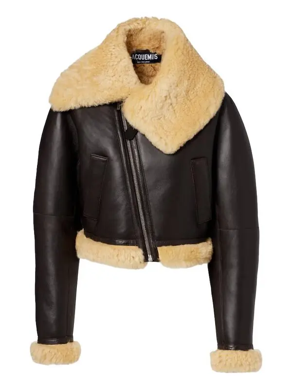 Jacquemus Aviatore Cropped Shearling-trimmed Leather Jacket - Brown