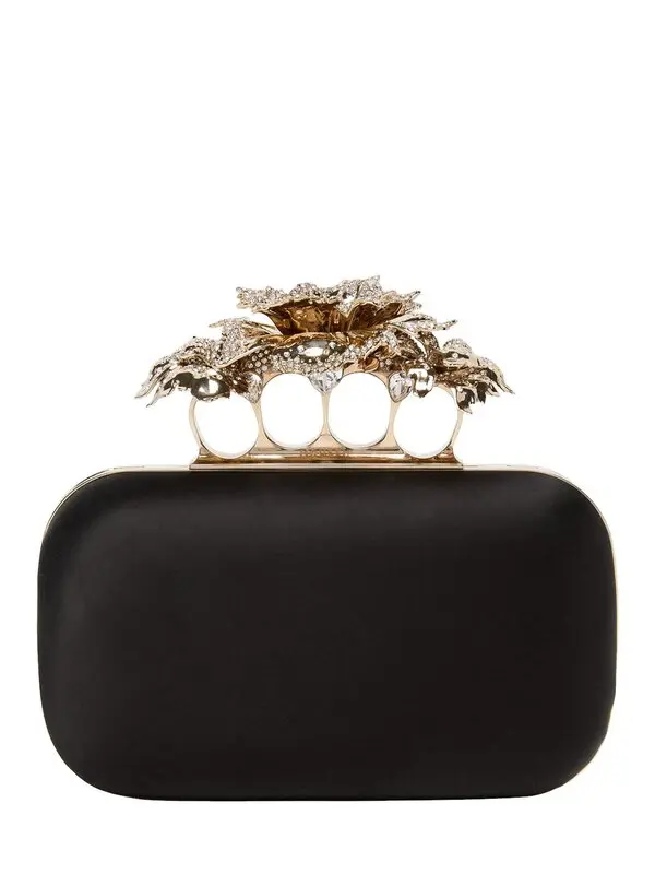 Alexander McQueen Carnation Crystal-encrusted Silk Satin Clutch Bag - Black/gold