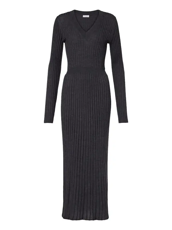 Brunello Cucinelli Ribbed-knit Virgin Wool Sweater Dress - Grey