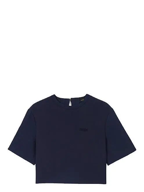 Maje Logo-embroidered Stretch-crepe Top - Navy