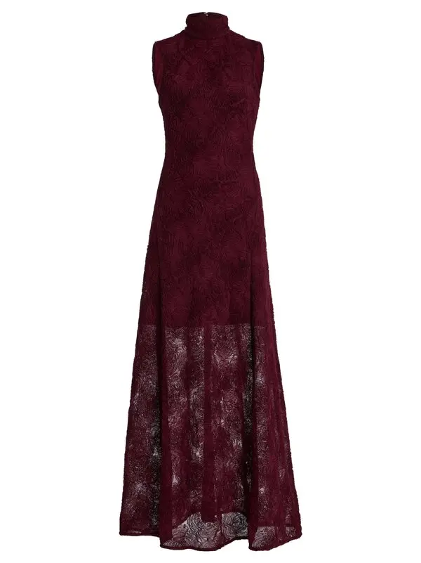ROTATE BY BIRGER CHRISTENSEN Floral Mesh Maxi Dress - Burgundy