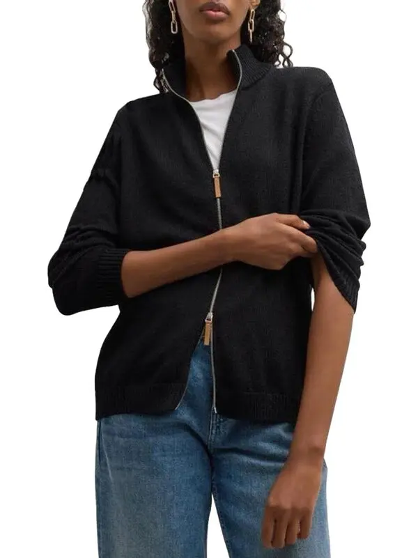 Lafayette 148 New York Cotton-silk Tape Fitted Bomber Sweater - Black