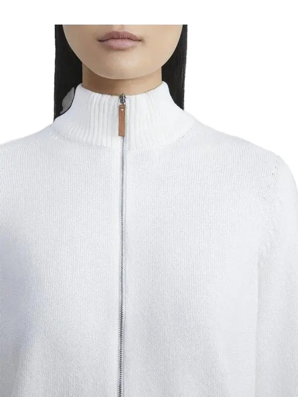 Lafayette 148 New York Cotton-silk Tape Fitted Bomber Sweater - Ivory