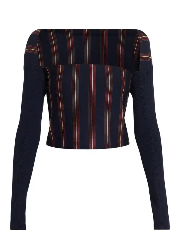 Dries Van Noten Tiba Striped Long-sleeve Crop Top - Burgdy