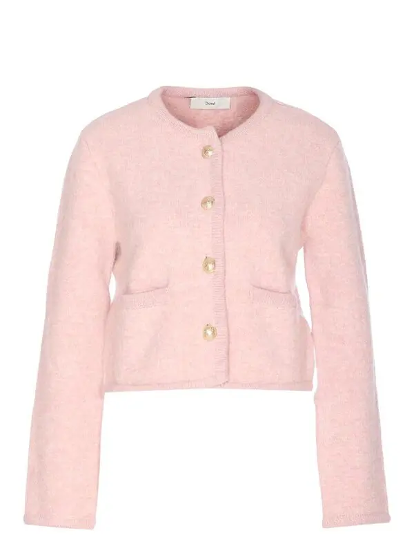 DUNST Collarless Knit Jacket - Pink