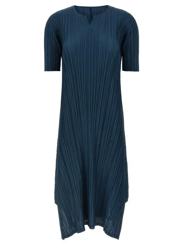Issey Miyake Mellow Pleats Midi Dress - Blue