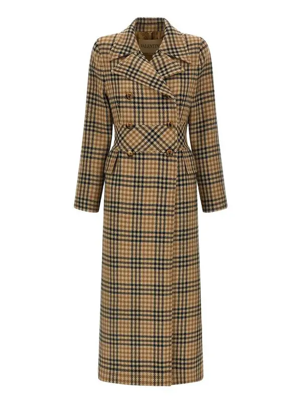 Valentino Garavani Houndstooth Virgin Wool Coat - Brown
