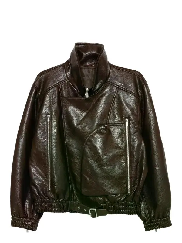 CROQUIS Collared Biker Jacket - Brown