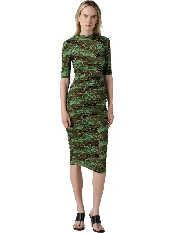 Diane Von Furstenberg Lena Dress - Venice Geo Moss And Tiny Camo Cloud Cavalo