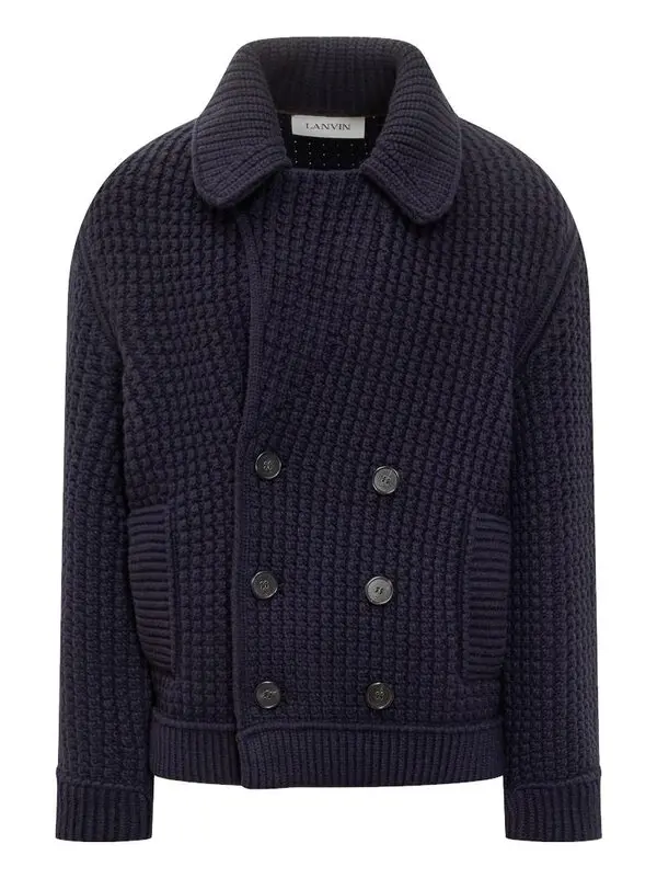 LANVIN Knit Wool Pea Coat - Blue