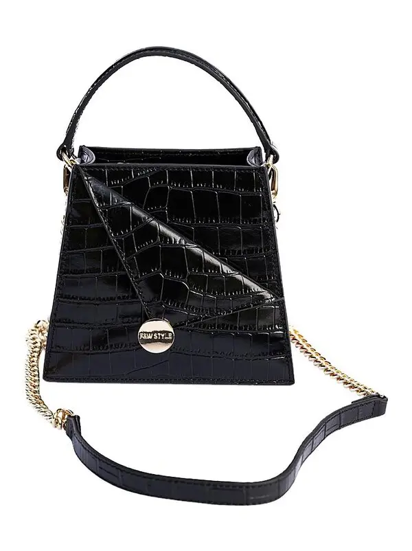 F & W STYLE Kandi Croc Embossed Leather Handbag - Black