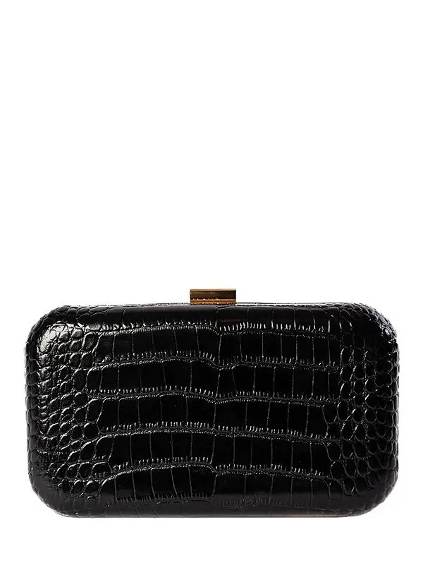 F & W STYLE Rose Croc Embossed Leather Clutch - Black