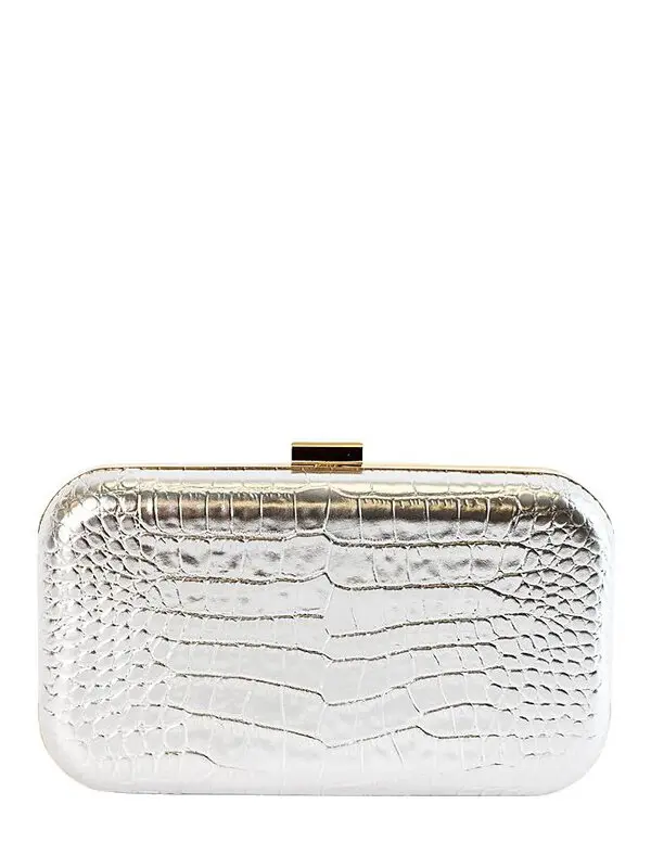 F & W STYLE Rose Croc Embossed Leather Clutch - Silver