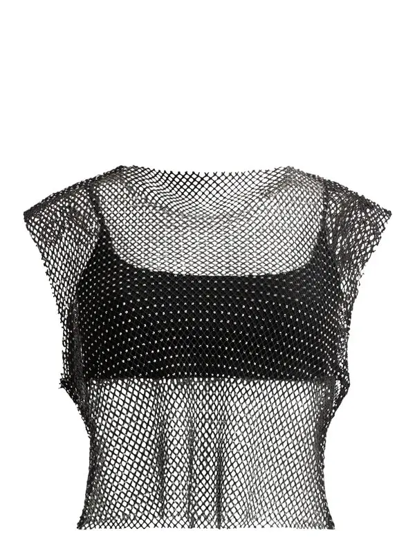 ALLSAINTS Mesh Embellished Crop Top - Black