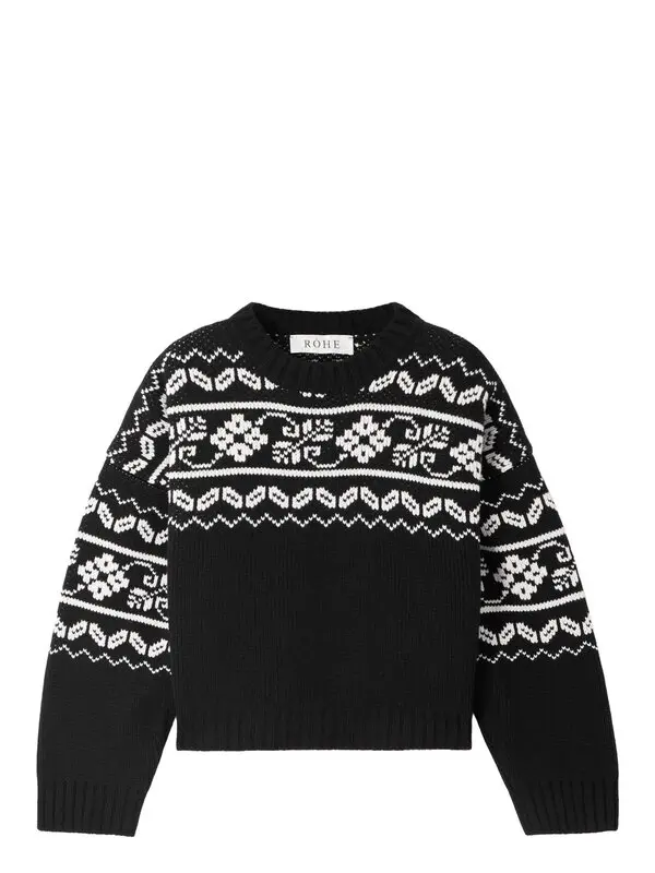 RÓHE Cropped Fair Isle Wool Sweater - Black